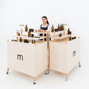 Wooden Mobile Checkout Stand With Display Risers – BC-03-W-NT – Natural ...