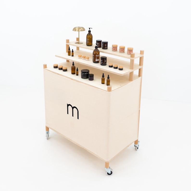 Wooden Mobile Checkout Stand With Display Risers – BC-03-W-NT – Natural ...