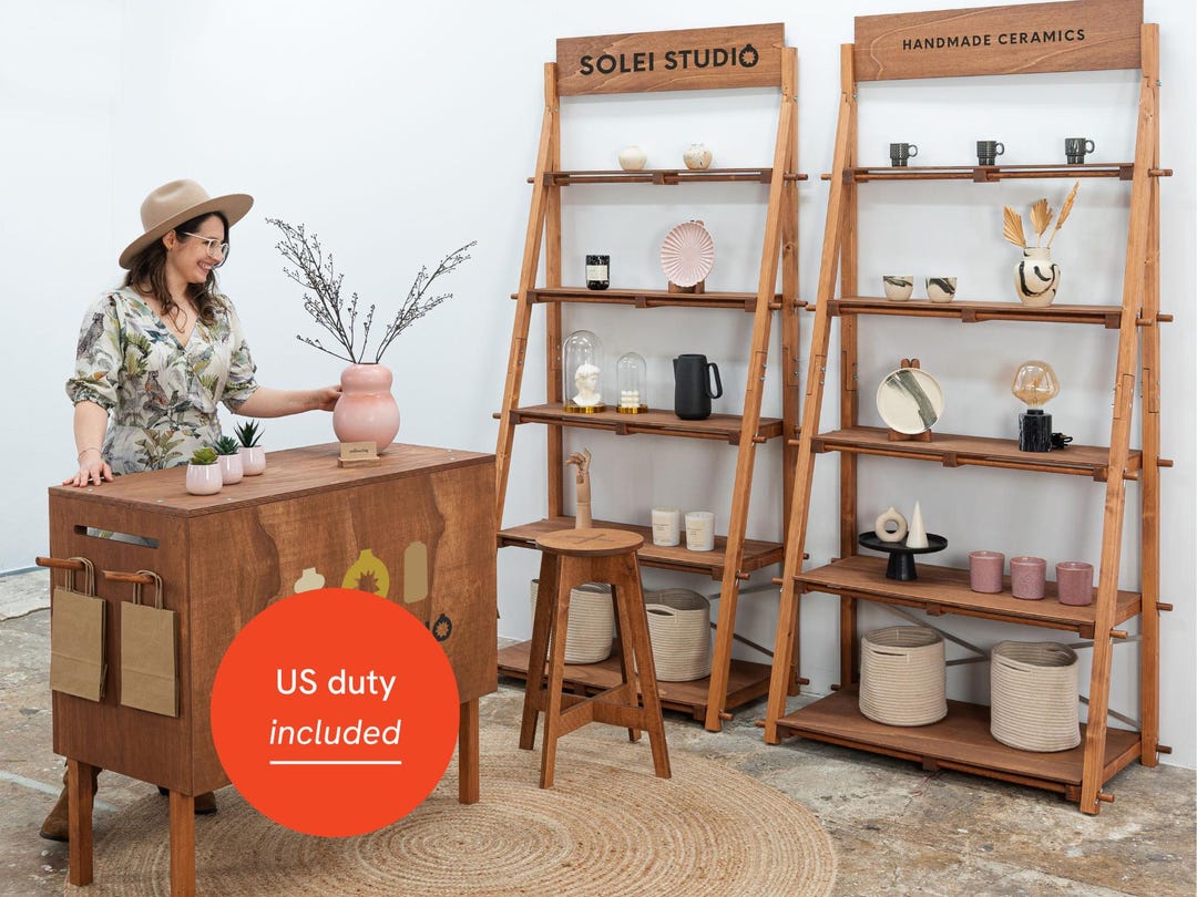 SET Budapest - Modular Vendor Booth Set: Wooden Counter, Shelves ...