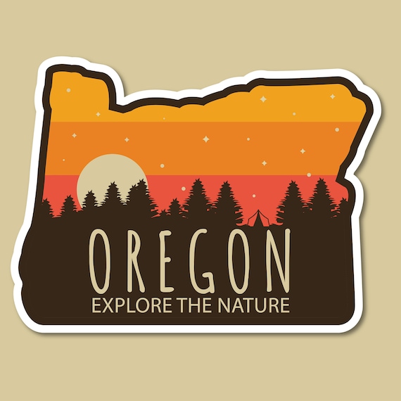 State of Oregon Sticker Waterproof Vinyl Sticker Sunset - Etsy