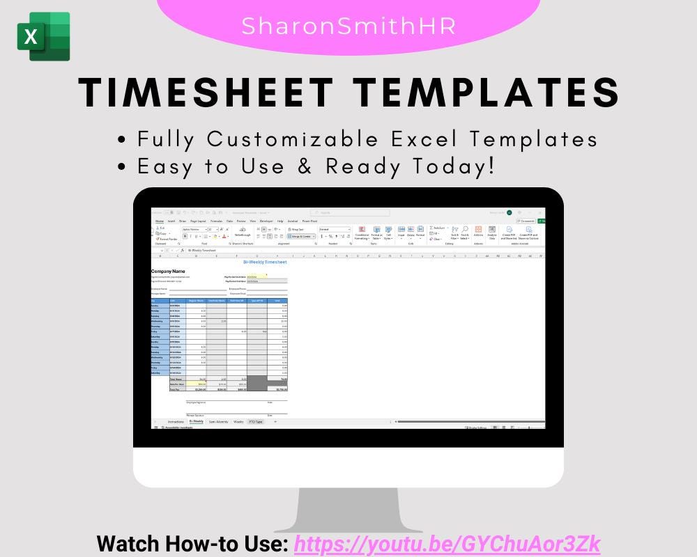Employee Timesheet Template for Payroll and HR - Etsy