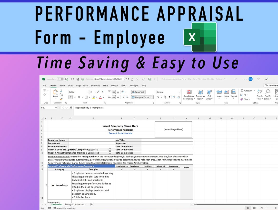 Performance Appraisal Form (employee) - MS Excel Form Template - Etsy