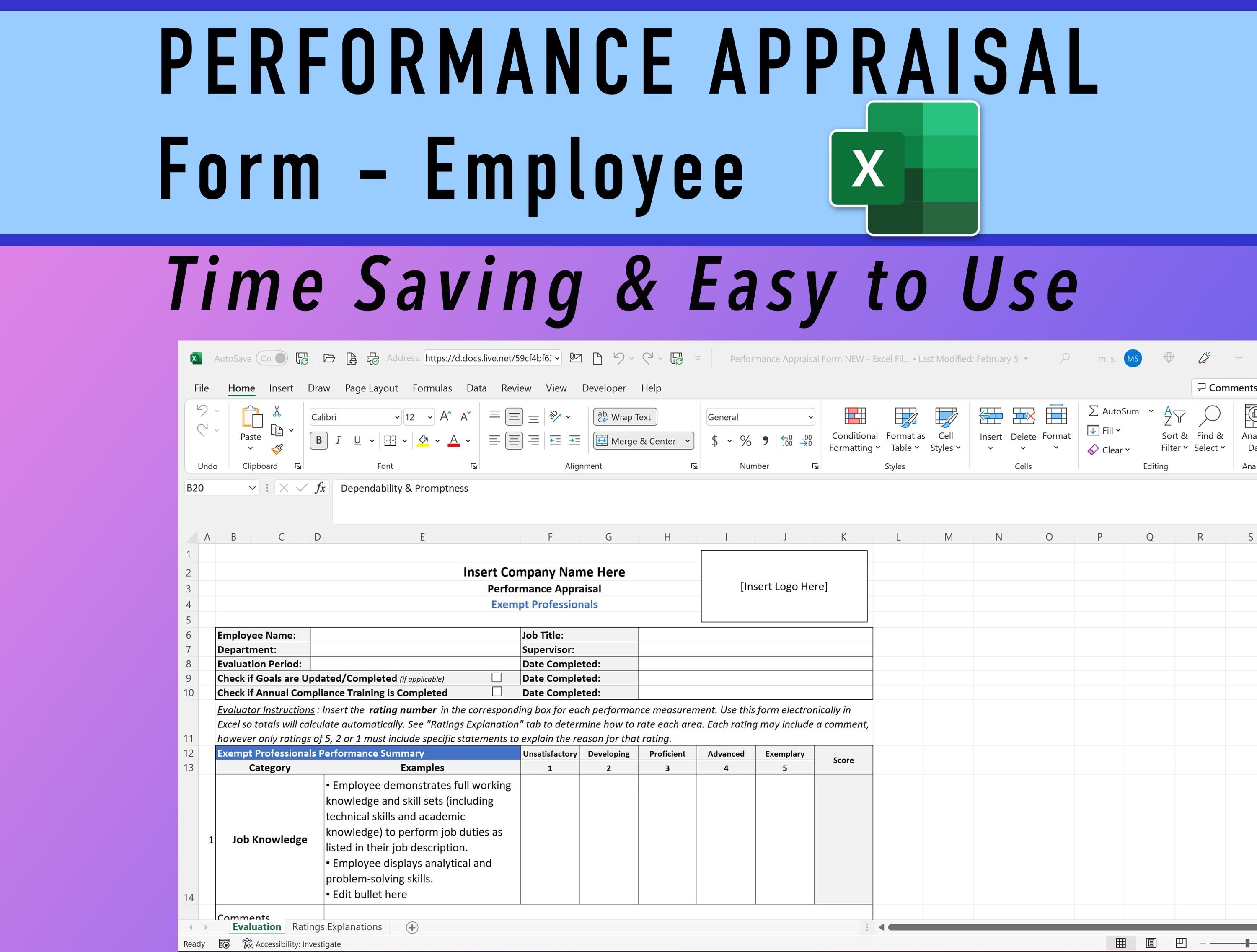 Performance Appraisal Form (employee) - MS Excel Form Template - Etsy