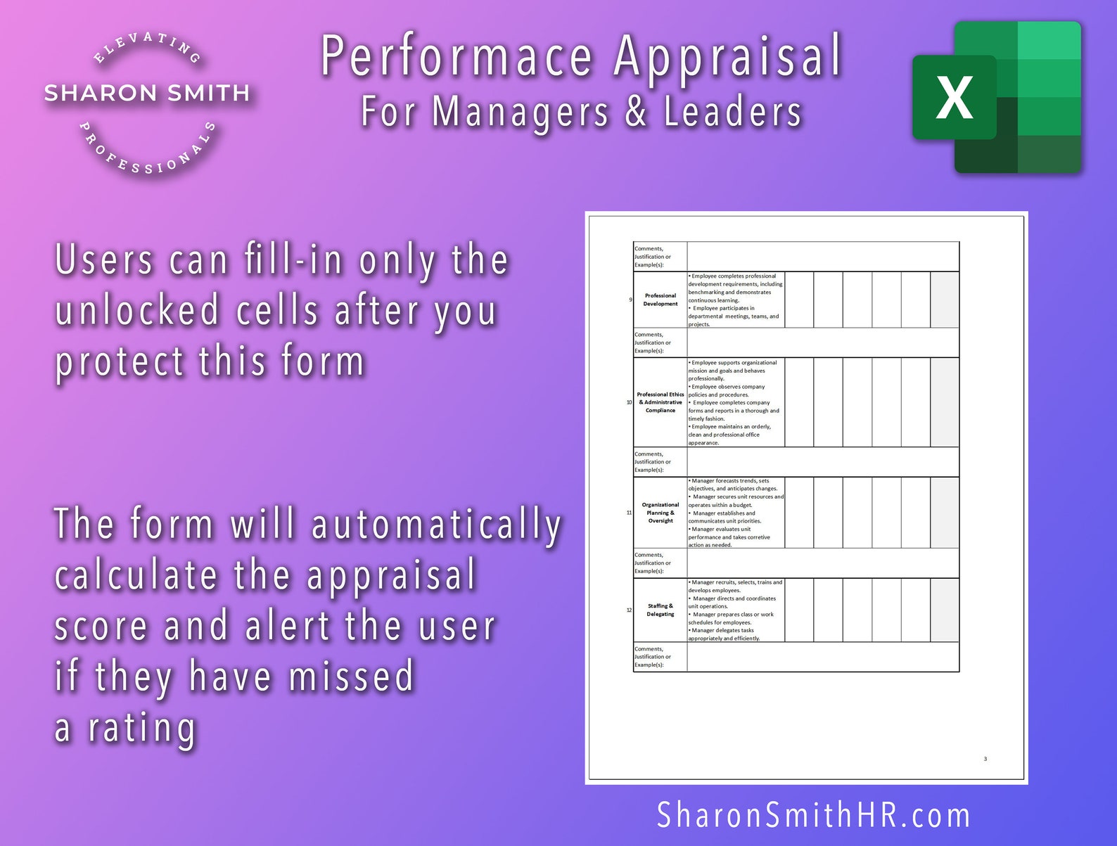 Performance Appraisal Form (manager/leader) - MS Excel Form Template - Etsy