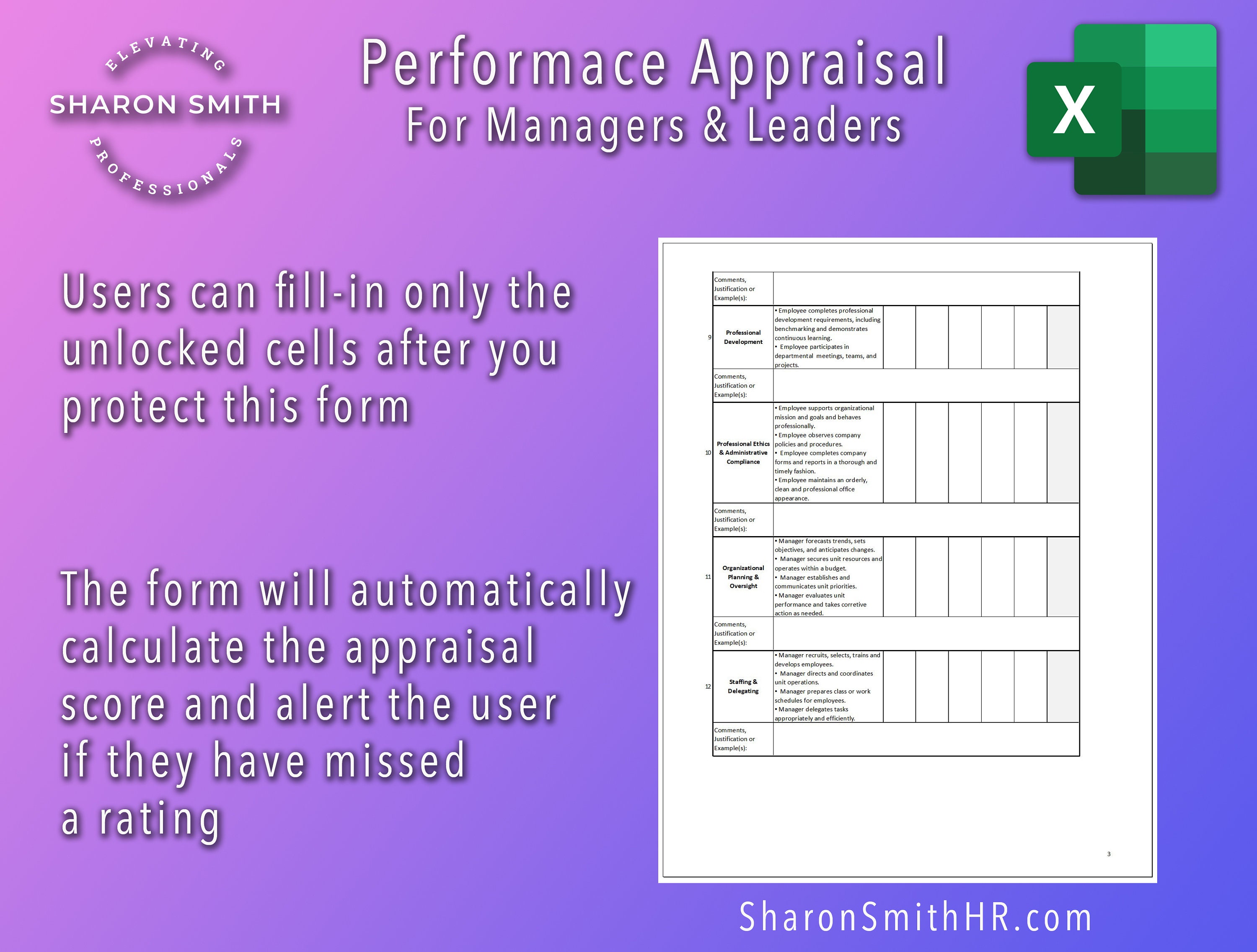 Performance Appraisal Form (manager/leader) - MS Excel Form Template - Etsy