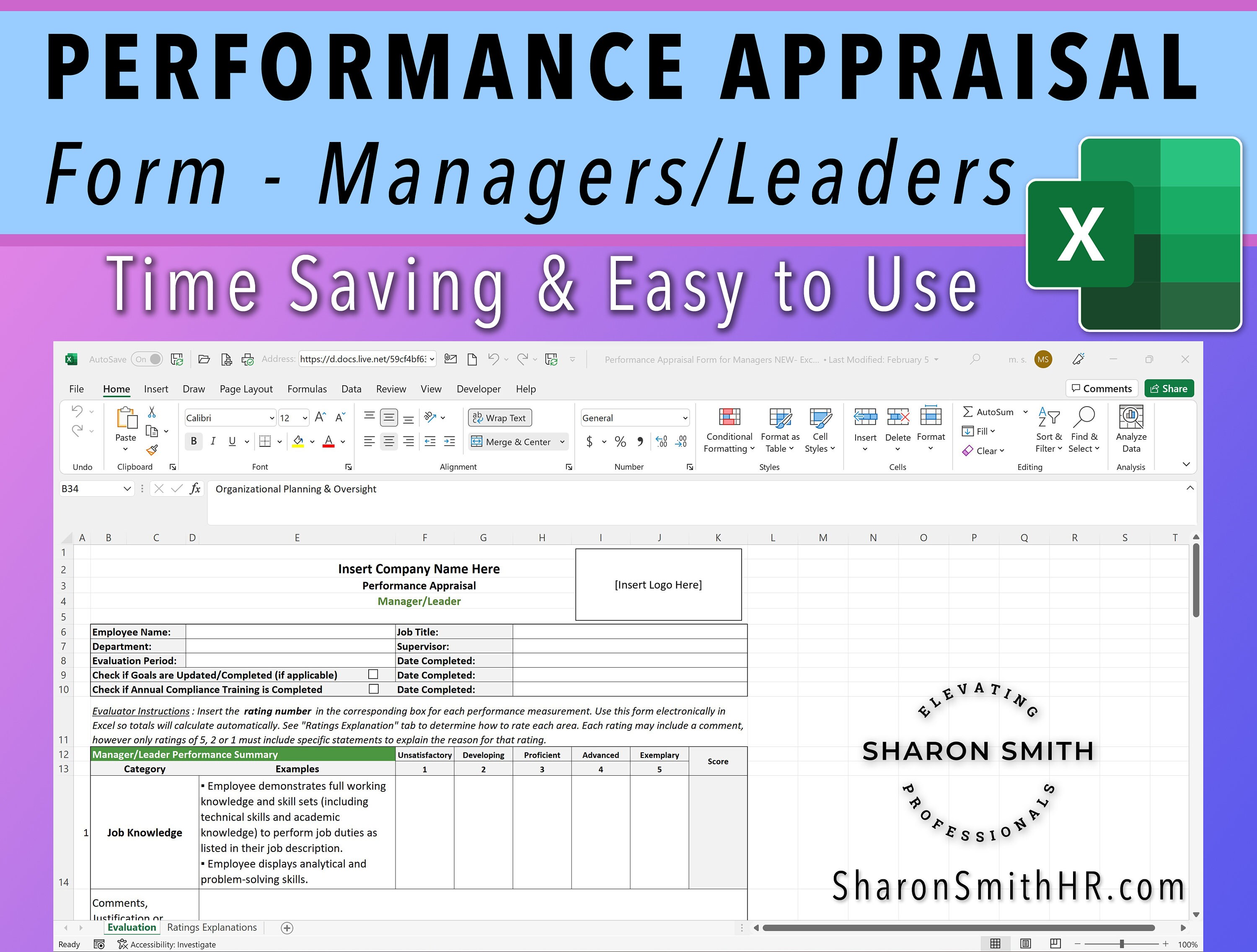 Performance Appraisal Form manager/leader MS Excel Form Template - Etsy