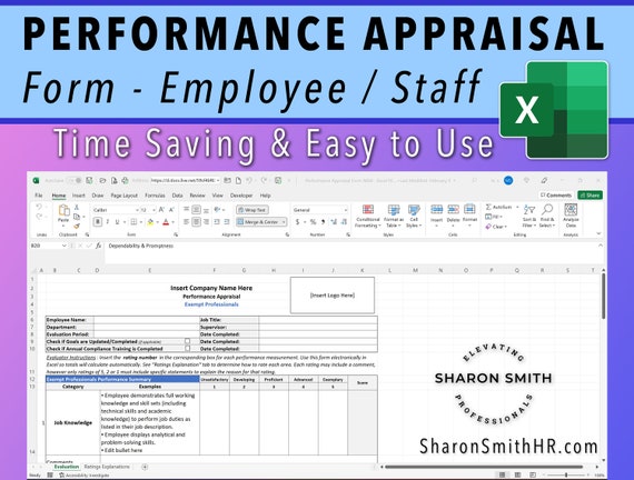 Performance Appraisal Form employee MS Excel Form Template - Etsy