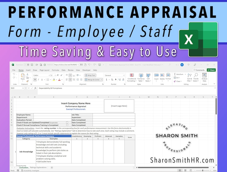Performance Appraisal Form (employee) - MS Excel Form Template - Etsy