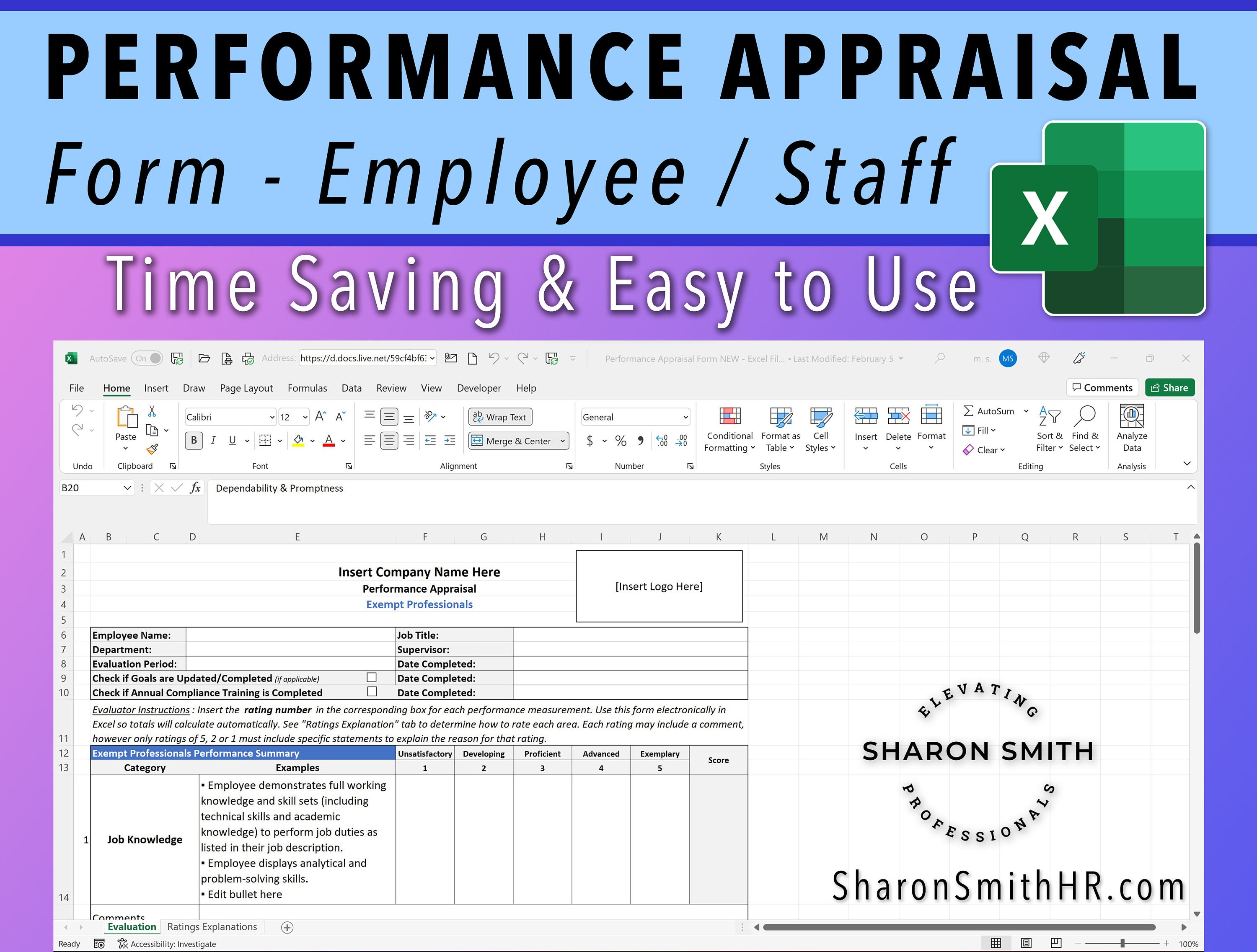 Performance Appraisal Form (employee) - MS Excel Form Template - Etsy