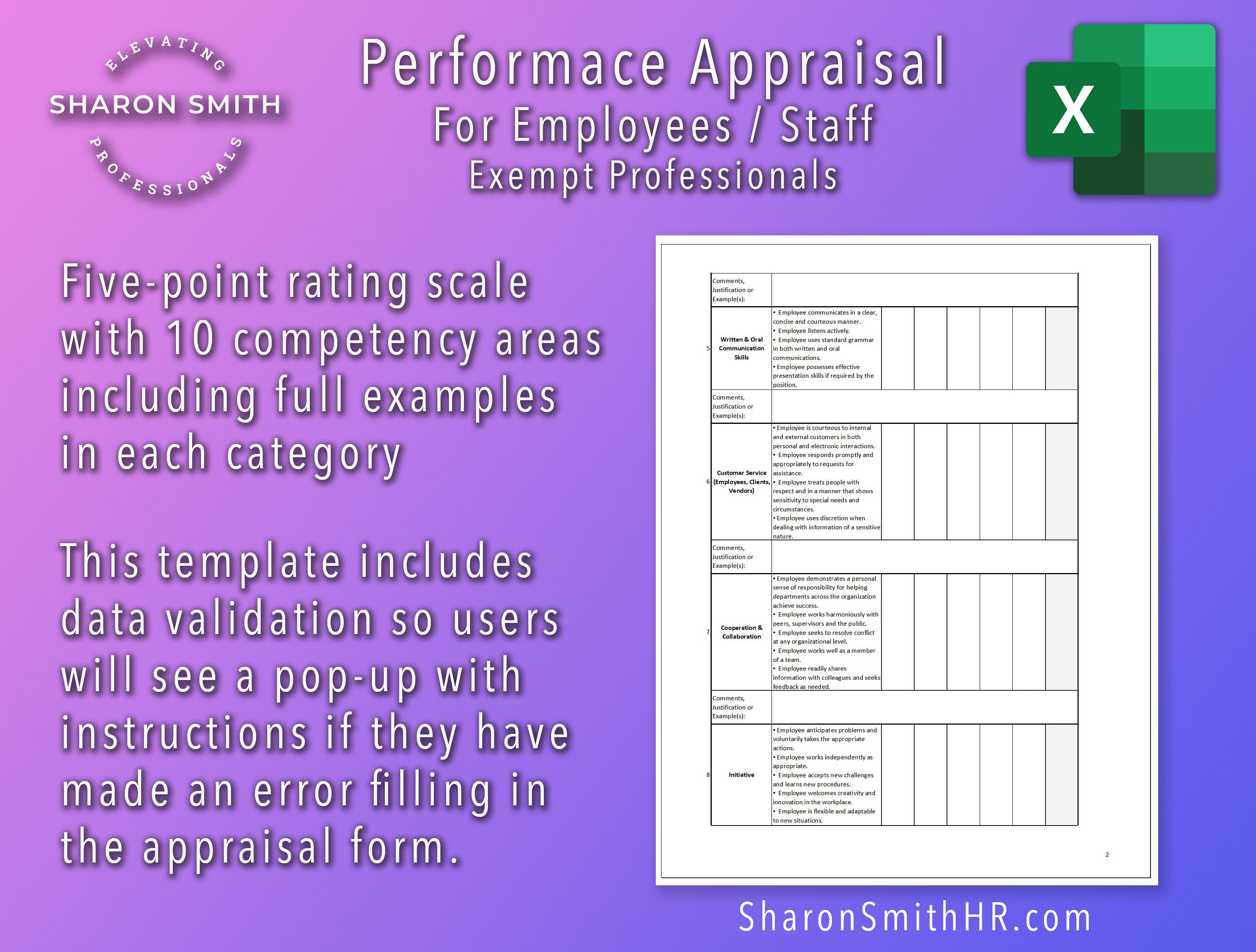 Performance Appraisal Form (employee) - MS Excel Form Template - Etsy