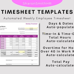 Employee Timesheet Template for Payroll and HR - Etsy