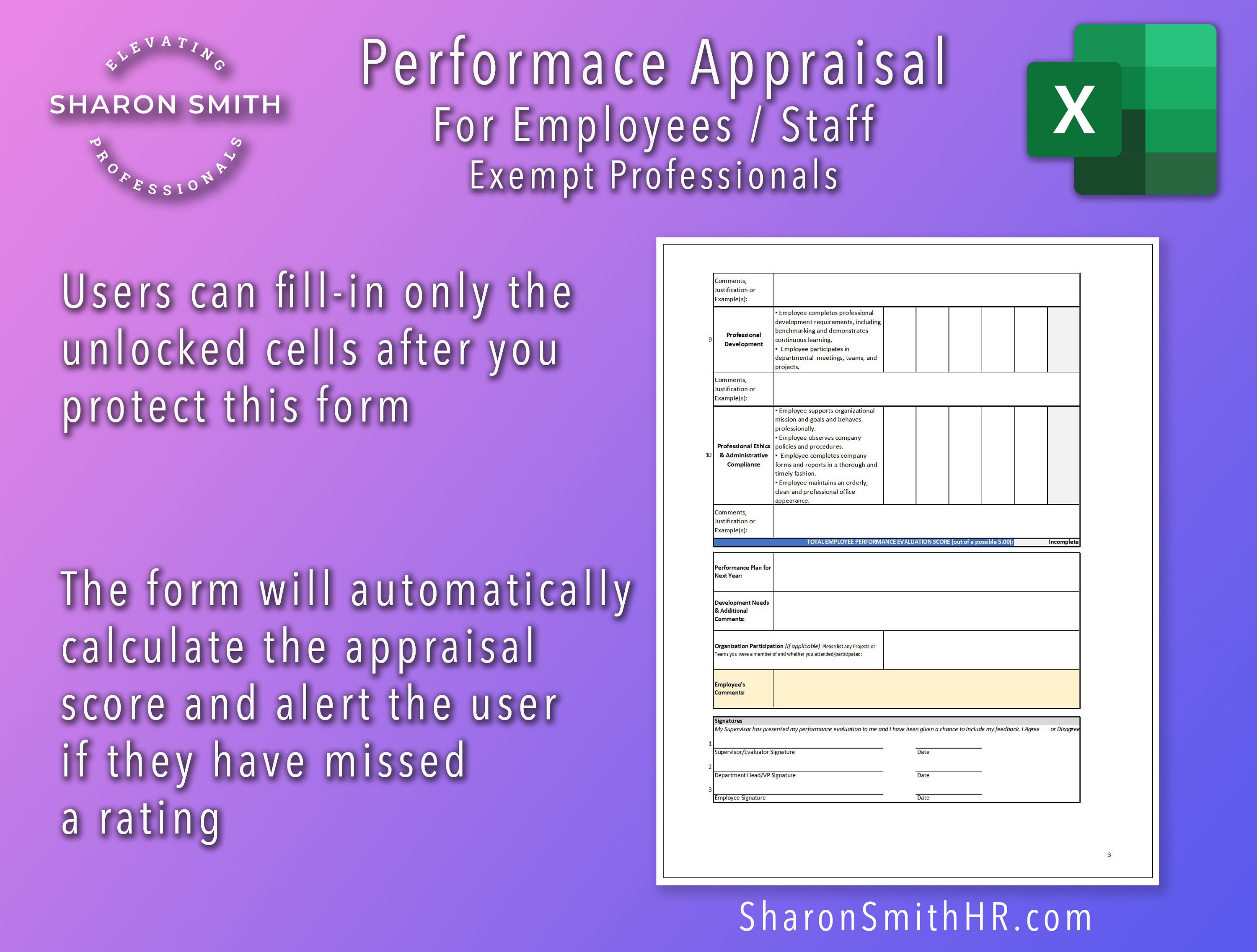 Performance Appraisal Form (employee) - MS Excel Form Template - Etsy