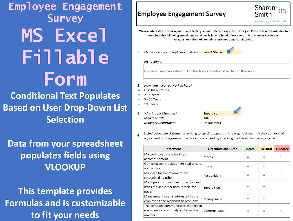 Employee Engagement Survey - MS Excel Fillable Form Template With ...