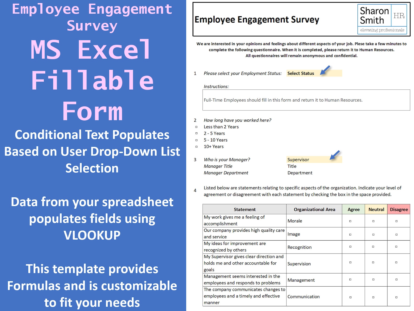 Employee Engagement Survey - MS Excel Fillable Form Template With ...