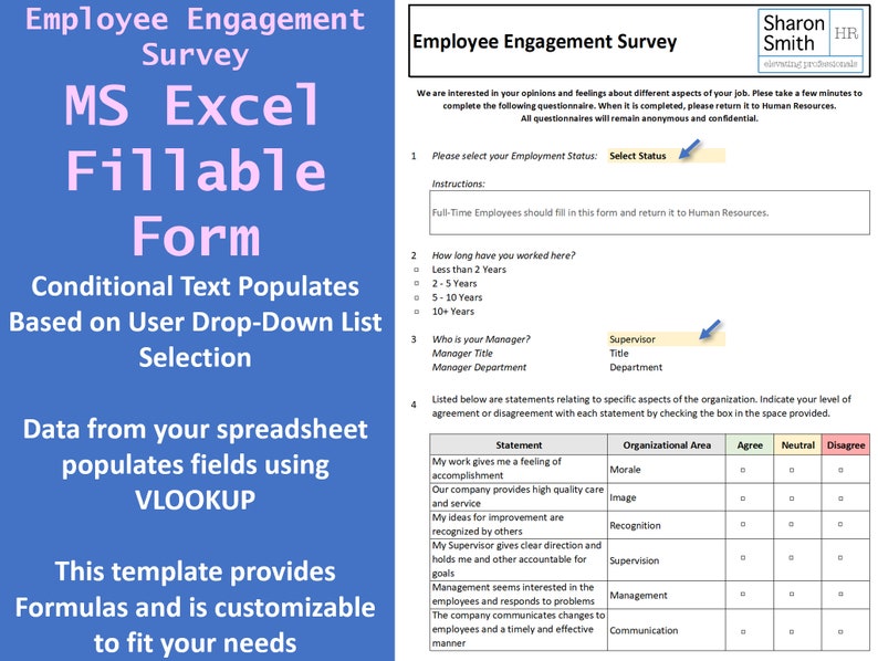 Employee Engagement Survey - MS Excel Fillable Form Template With ...