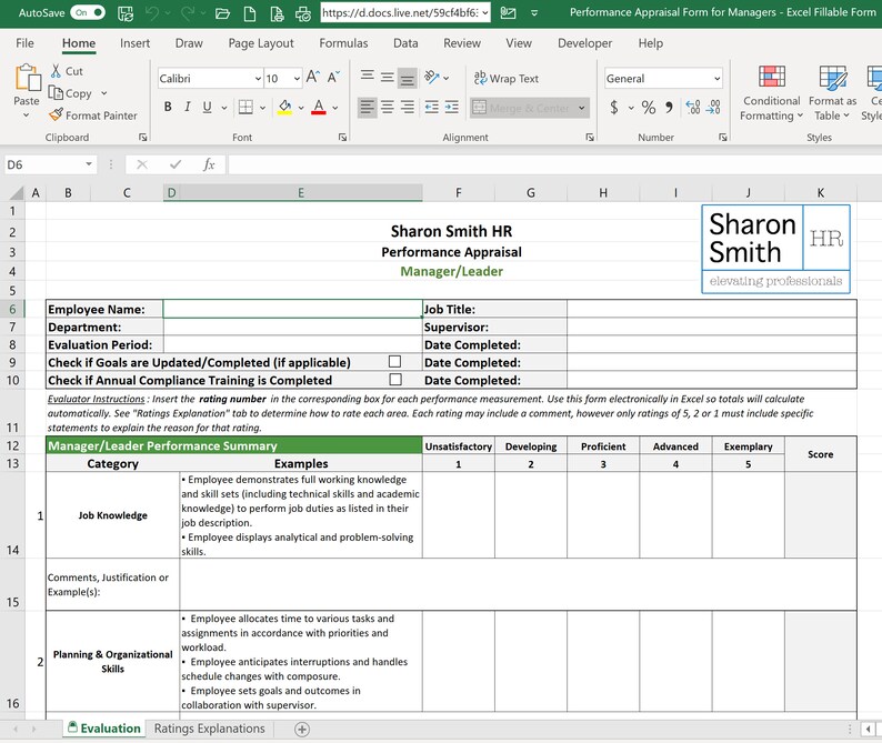 Performance Appraisal Form Manager/Leader MS Excel Form | Etsy