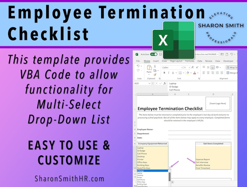 Employee Termination Checklist Form - Excel Multi-select Drop-down List Template - Etsy UK