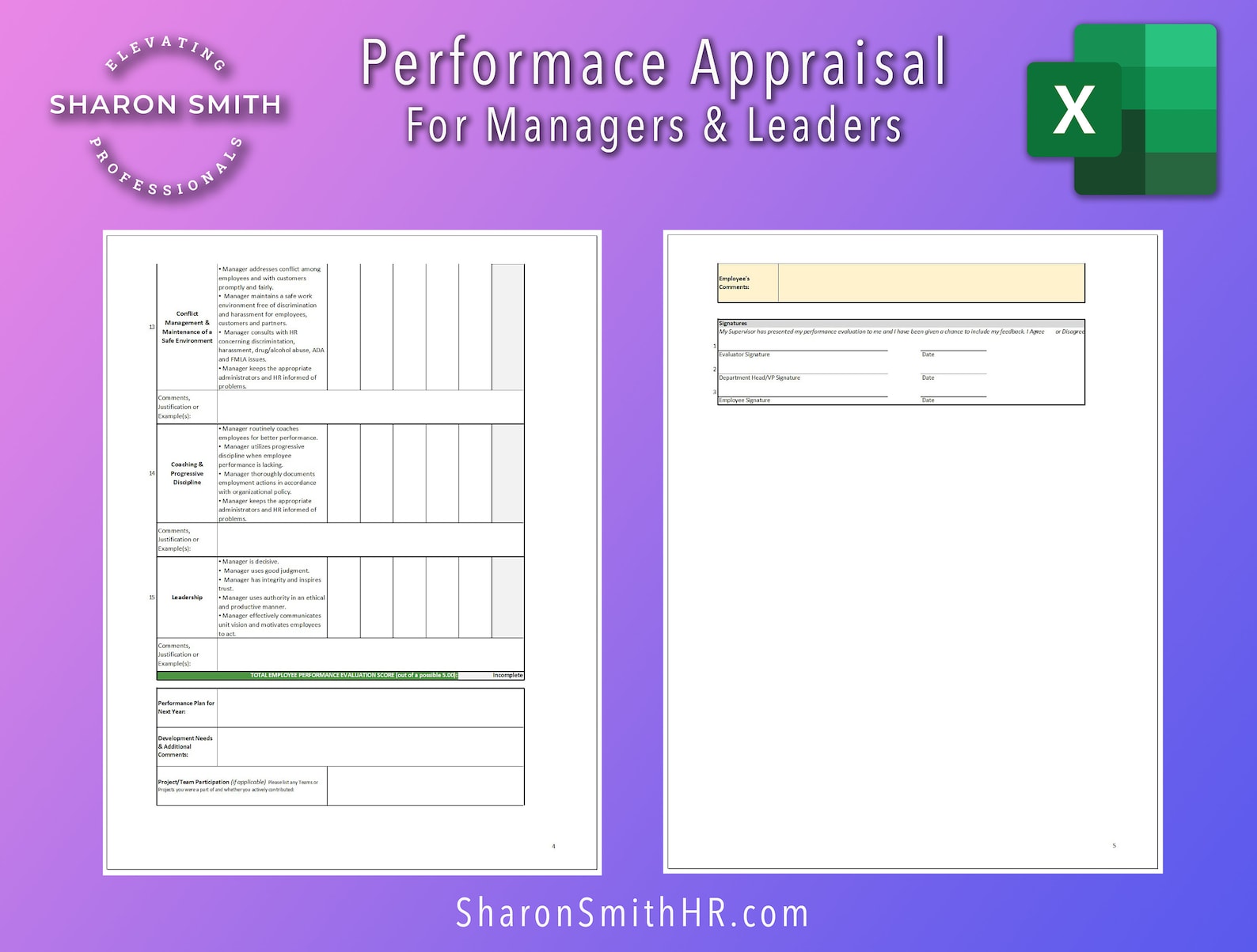 Performance Appraisal Form (manager/leader) - MS Excel Form Template - Etsy