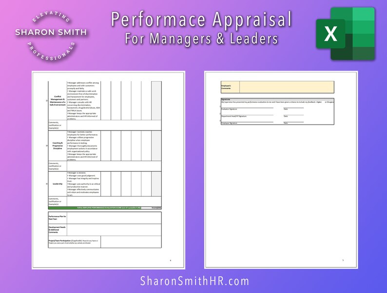 Performance Appraisal Form (manager/leader) - MS Excel Form Template - Etsy