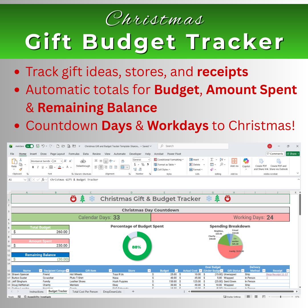 Christmas Gift Budget Tracker Template in Excel • Holiday Spending ...
