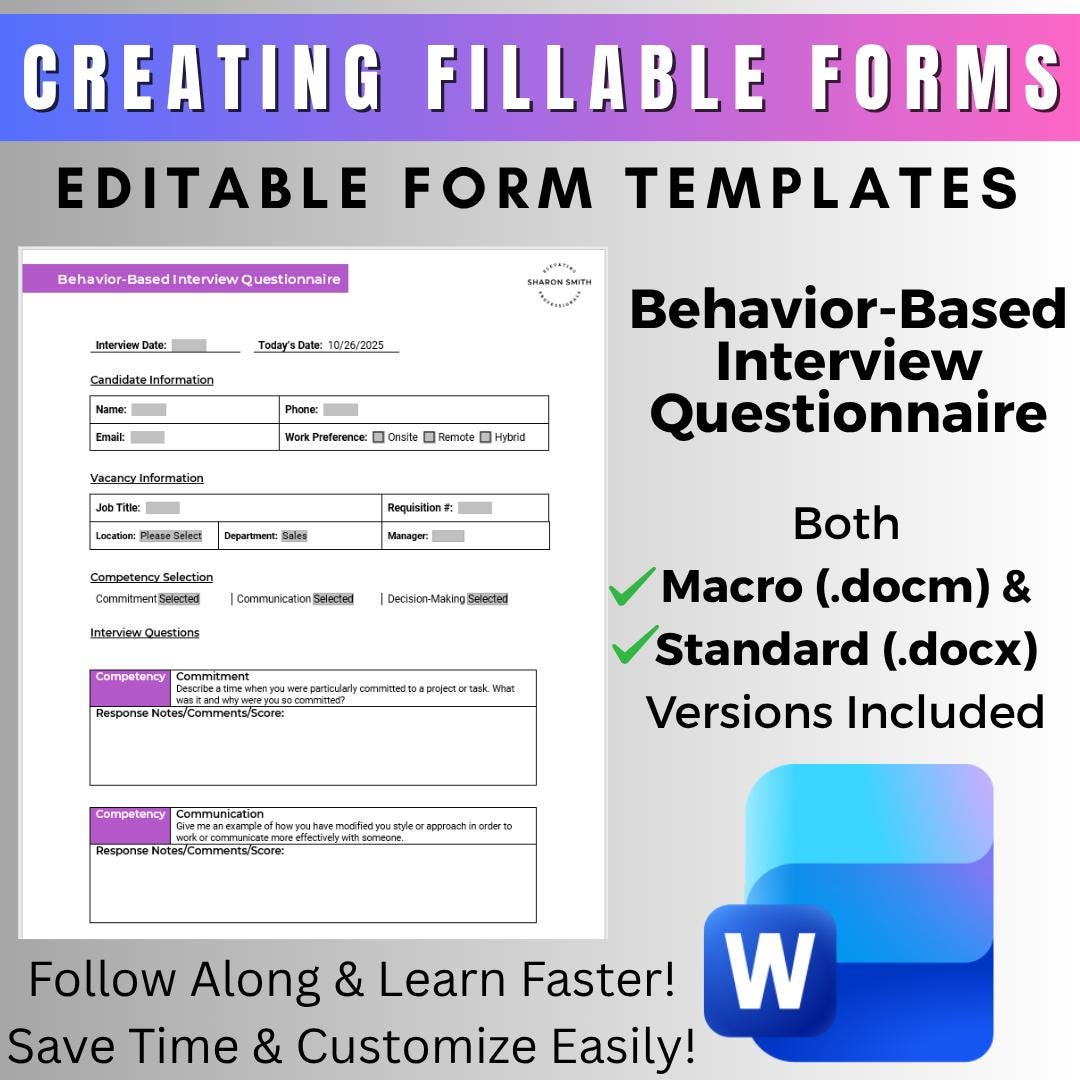 Microsoft Word Fillable Forms Course Workbook + Templates | Step-by ...