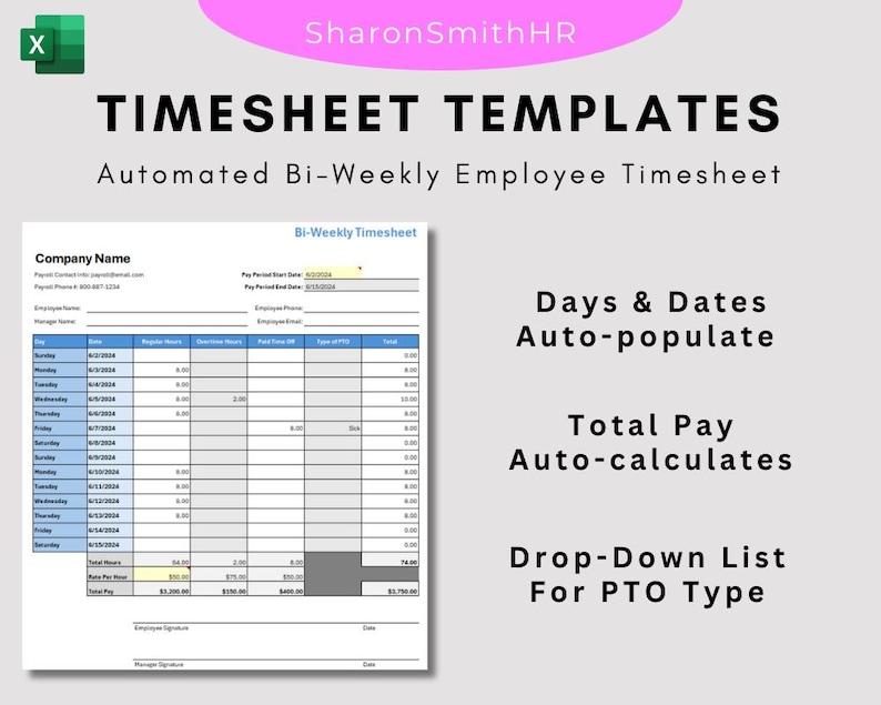Employee Timesheet Template for Payroll and HR - Etsy