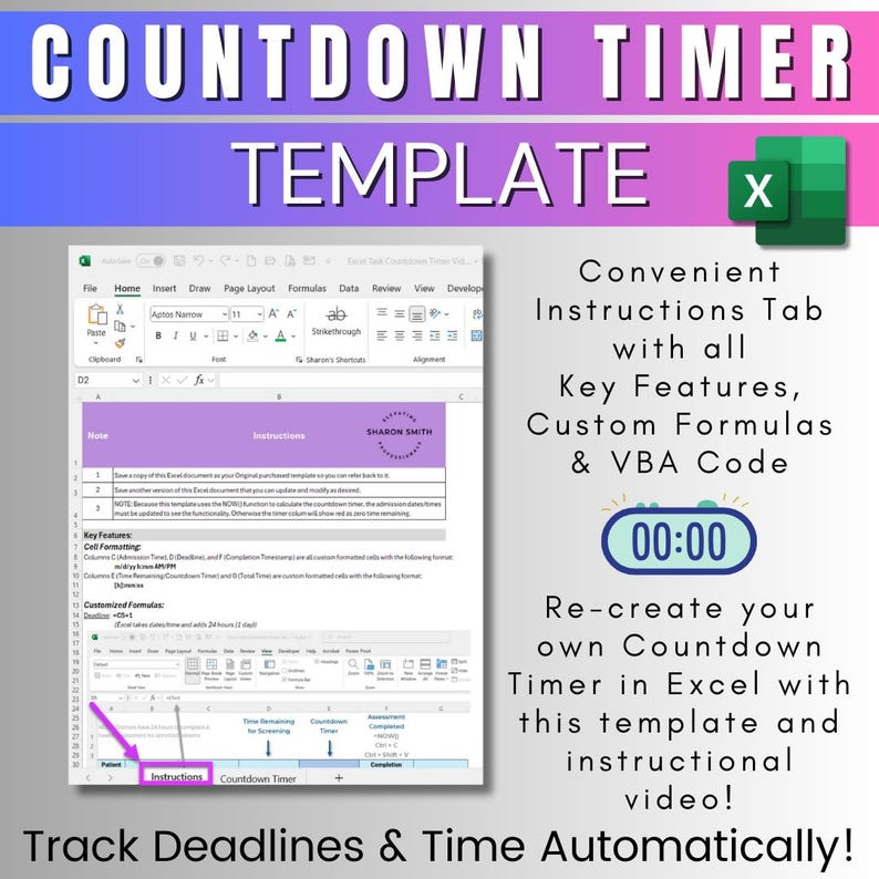 Countdown Timer Template Excel - Excel Live Real-time Countdown Timer ...
