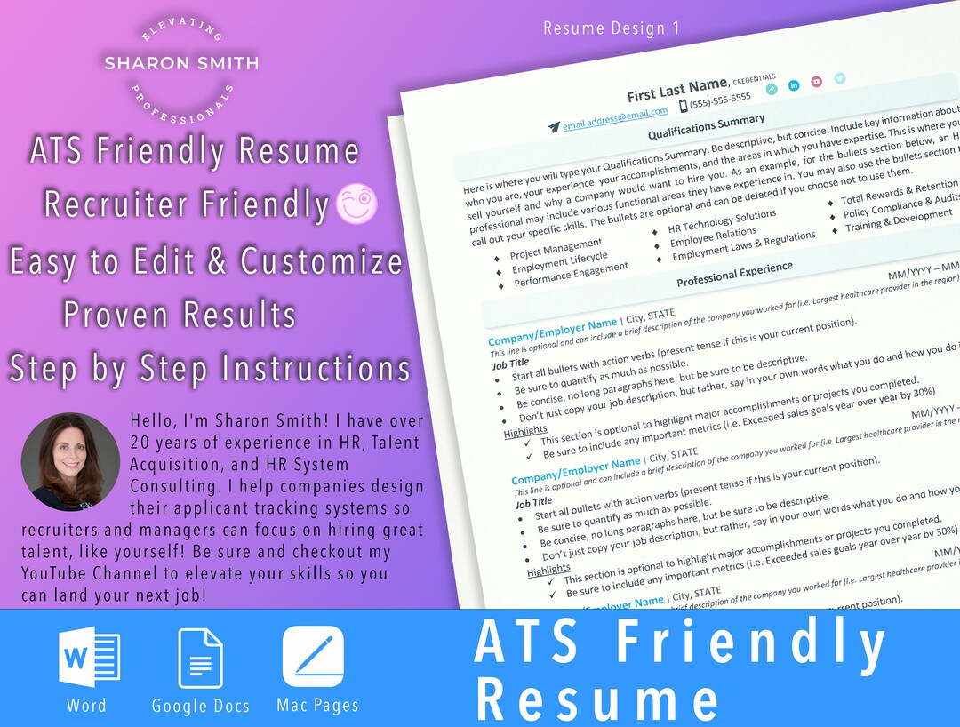 Professional Resume Template Resume Design 1 Package - Etsy