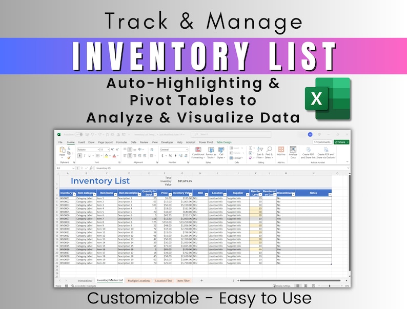Inventory List Template in Excel - Manage & Track Inventory - Inventory ...