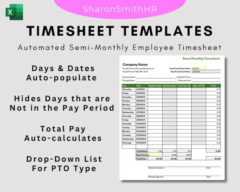Employee Timesheet Template for Payroll and HR - Etsy