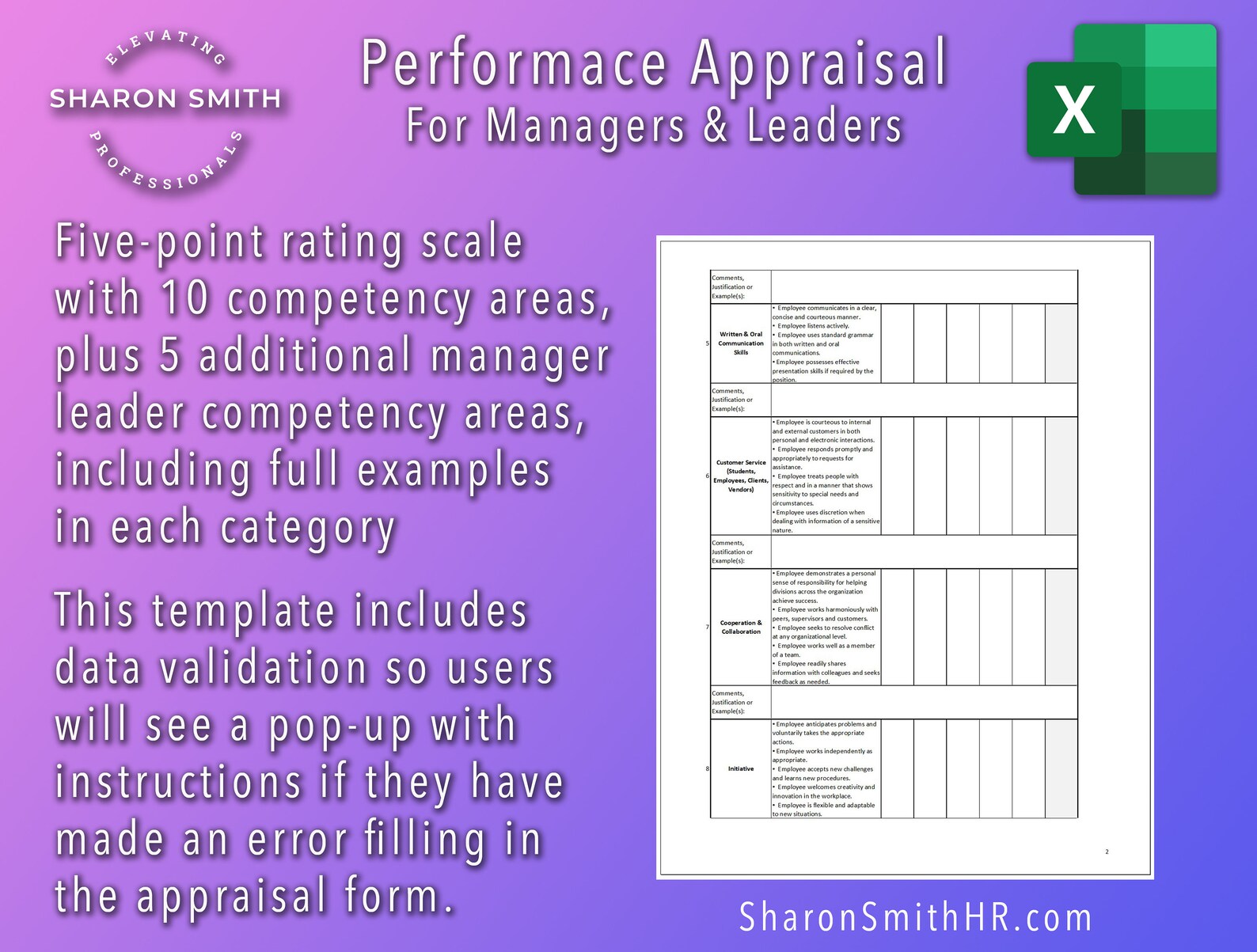 Performance Appraisal Form (manager/leader) - MS Excel Form Template - Etsy