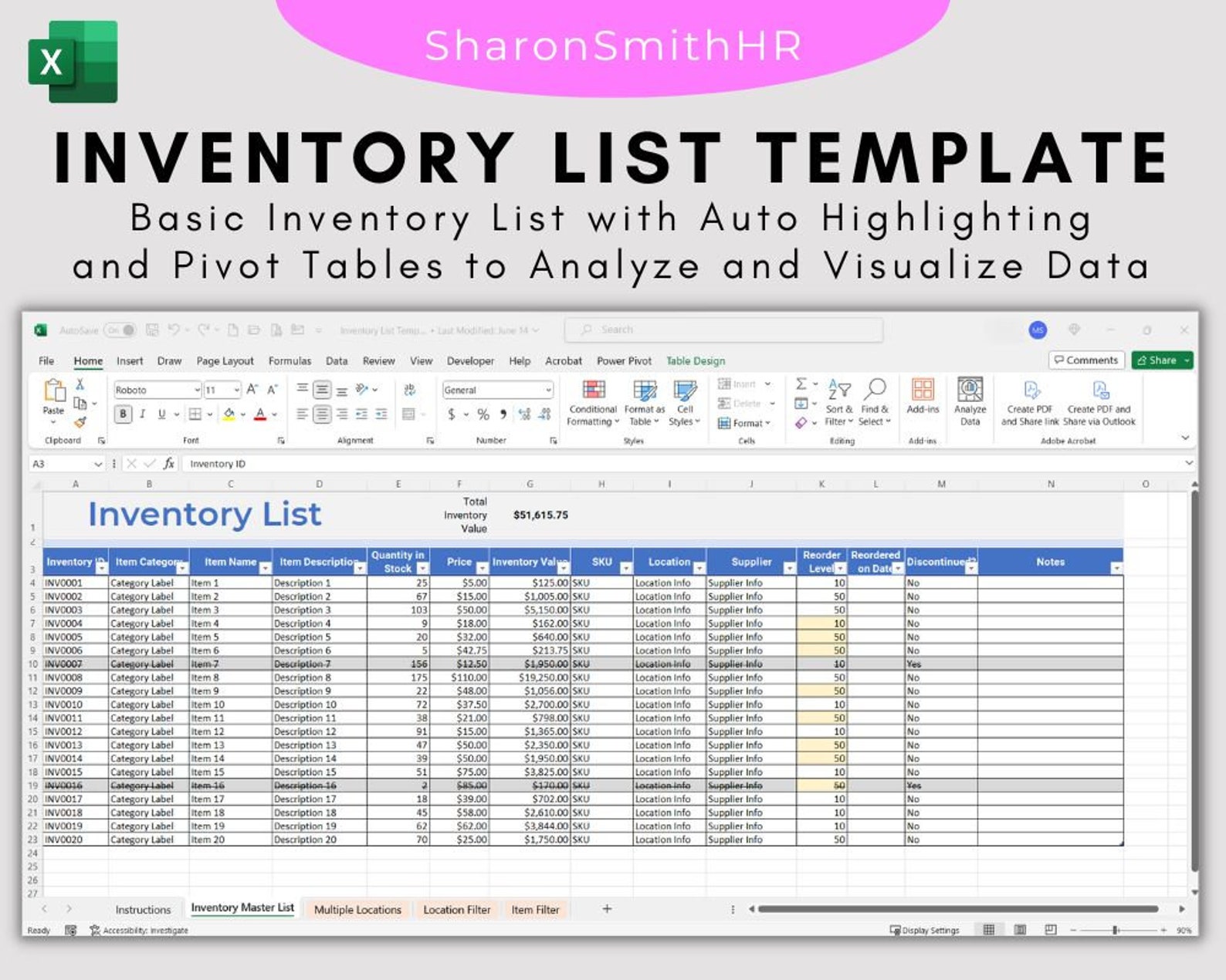 Inventory List Template in Excel - Manage & Track Inventory - Inventory ...