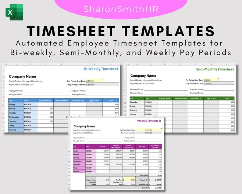 Employee Timesheet Template for Payroll and HR - Etsy