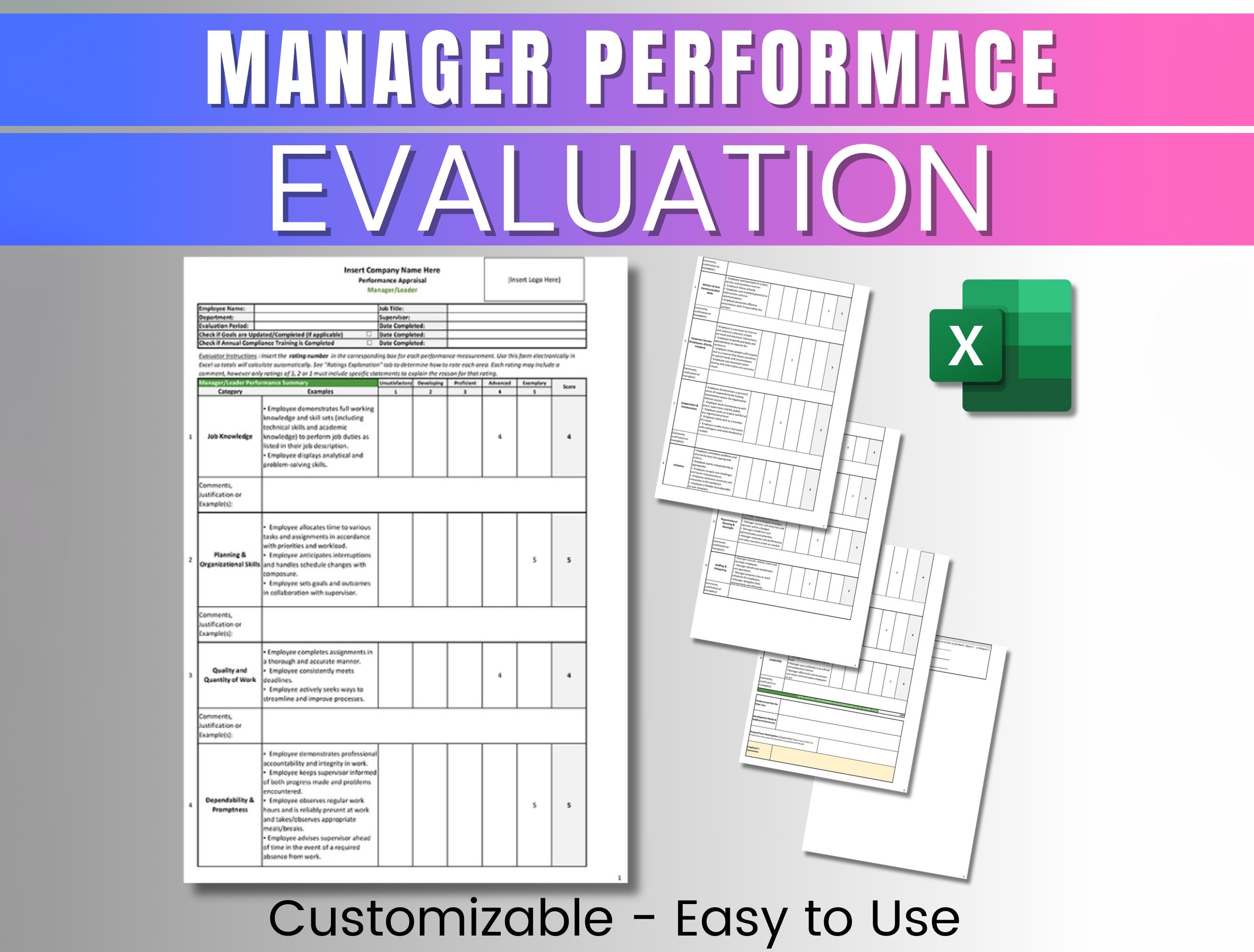 Performance Appraisal Form (manager/leader) - MS Excel Form Template - Etsy