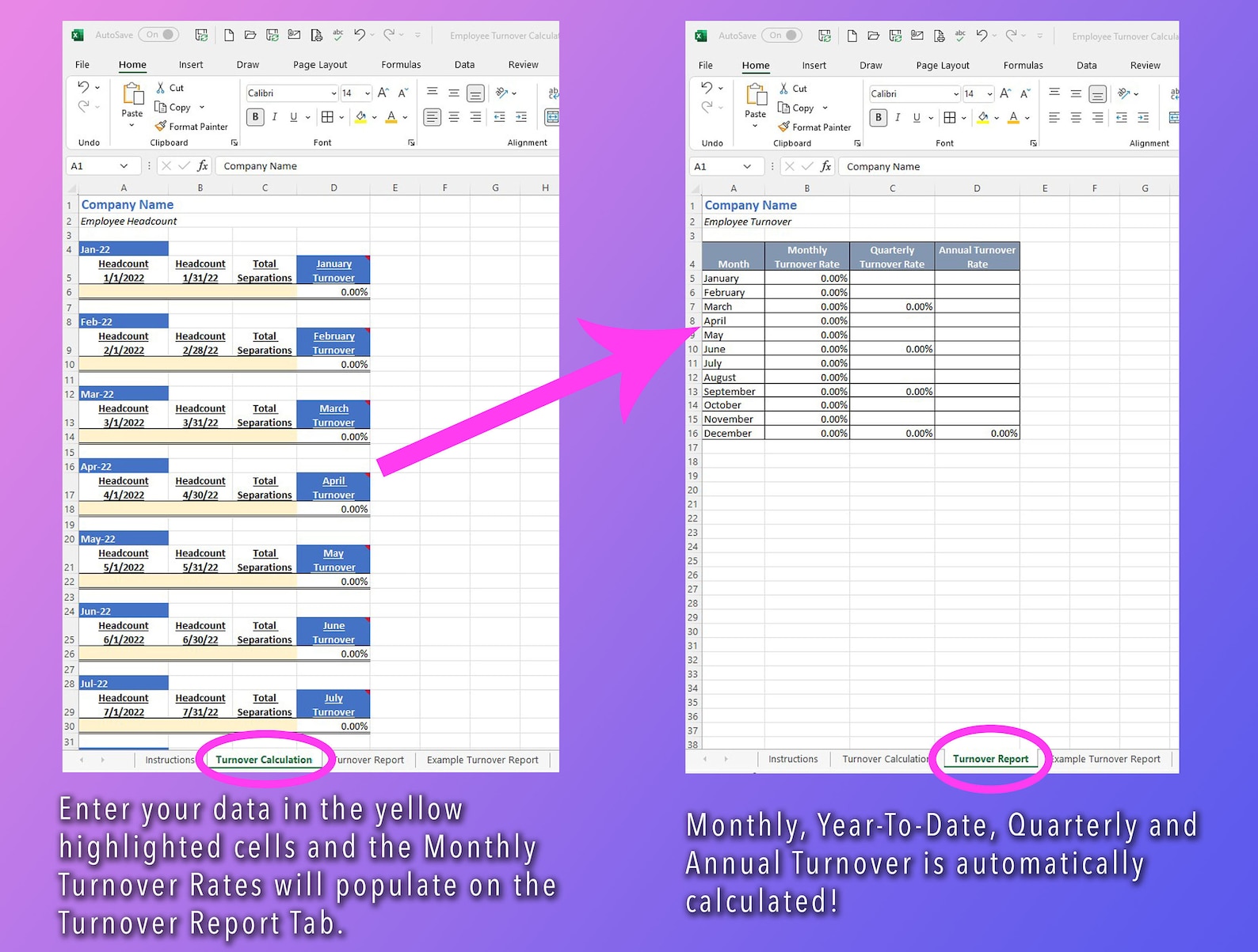 Employee Turnover Rate Template Excel Workbook, Employee Turnover ...
