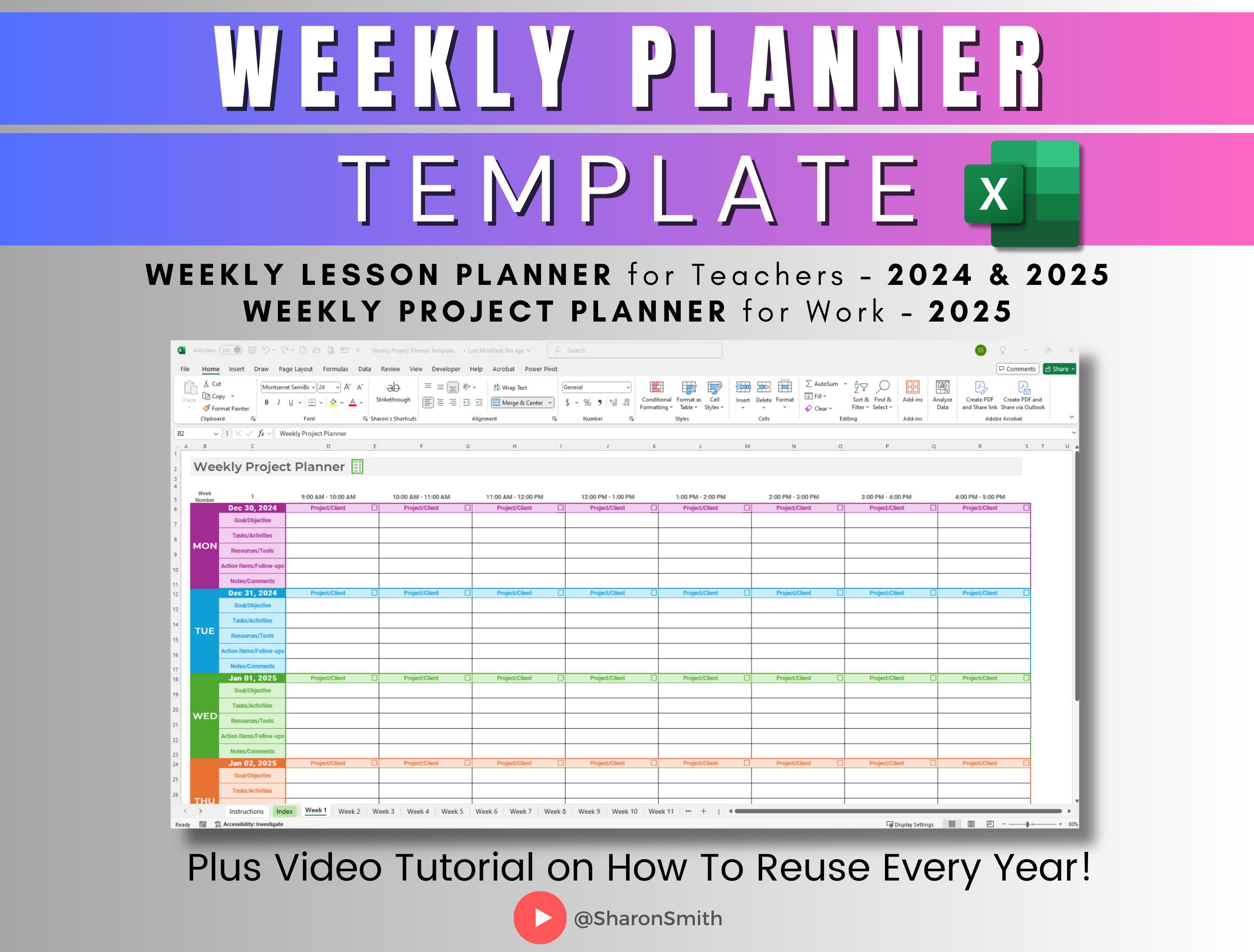 Weekly Planner Template Excel - Weekly Planner 2025 - Weekly Planner ...
