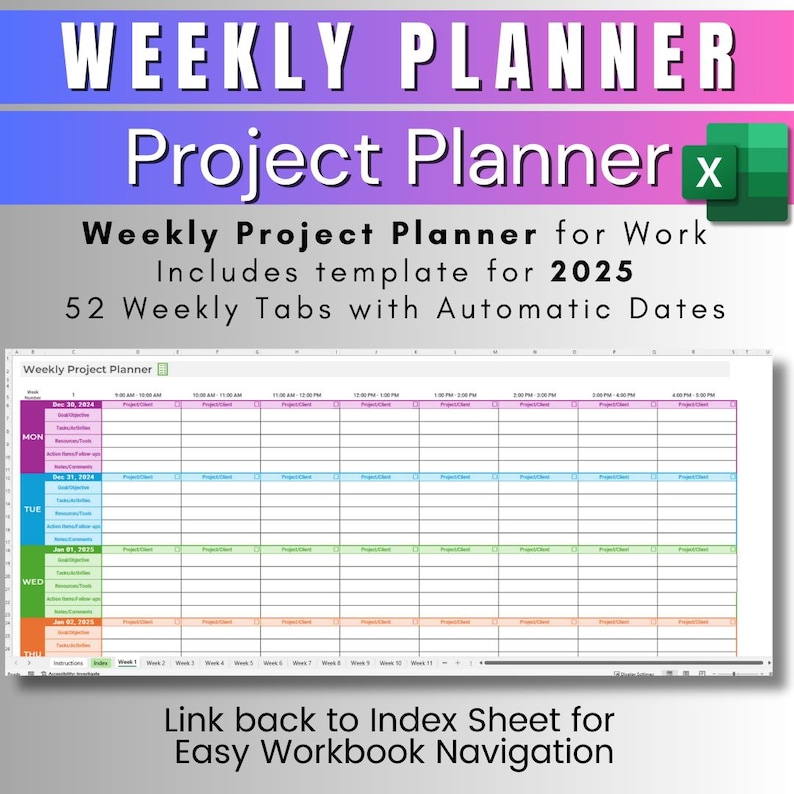 Weekly Planner Template Excel - Weekly Planner 2025 - Weekly Planner ...