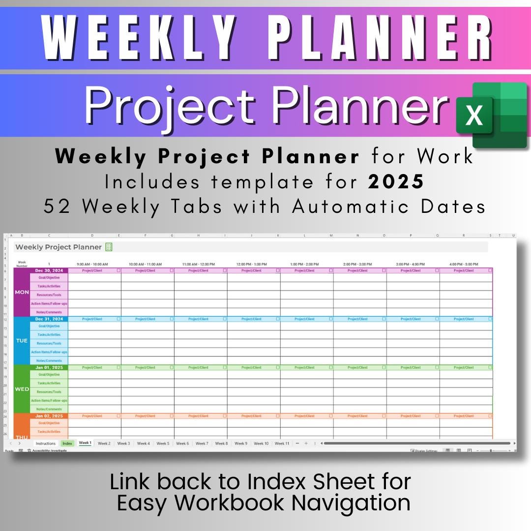 Weekly Planner Template Excel - Weekly Planner 2025 - Weekly Planner ...