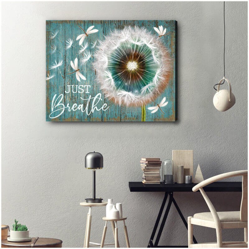 Just Breath Canvas Wall Art Dandelion With Dragonfly Decor | Etsy