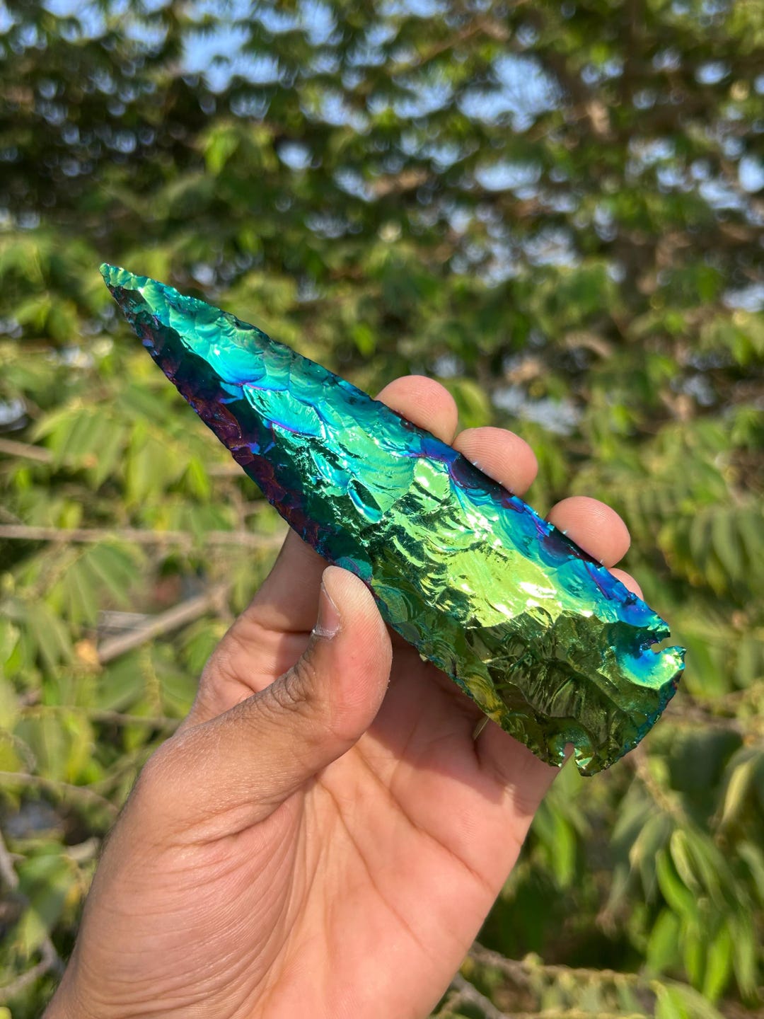 6" Titanium Aura Quartz Arrowhead: Handmade Crystal Decor - Etsy