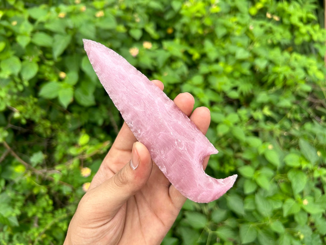 5.5-6" Large Pink Fiber Optic Glass Hand Knapped Crystal Knives Stone ...