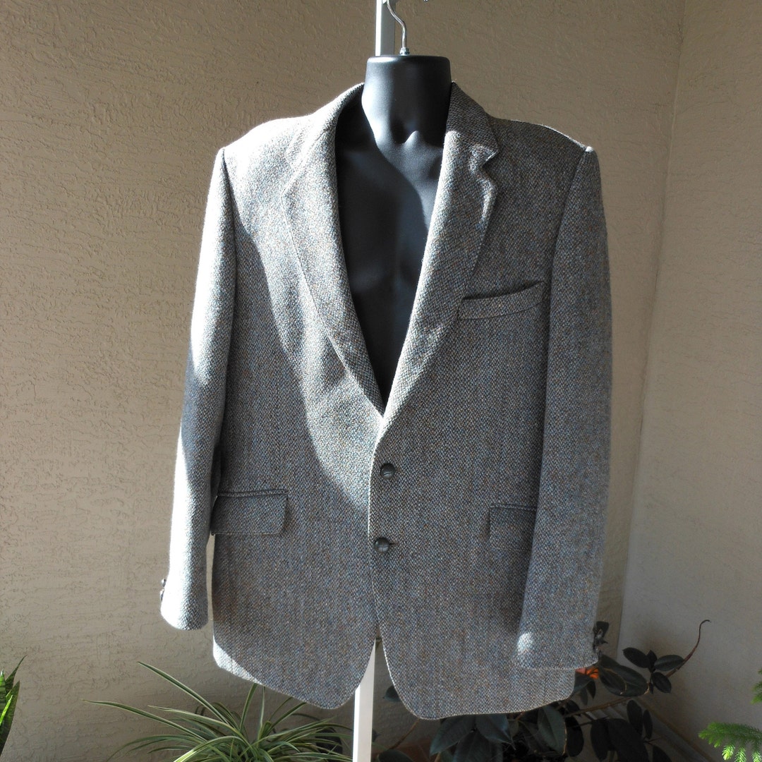 Vintage Harris Tweed Nubby Chunky Weave Grey Multi Hand Woven Size M/L ...