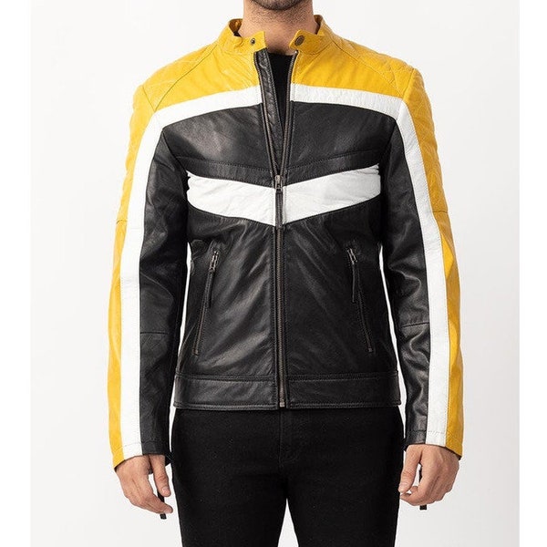 Black and Yellow Leather Jacket - Etsy