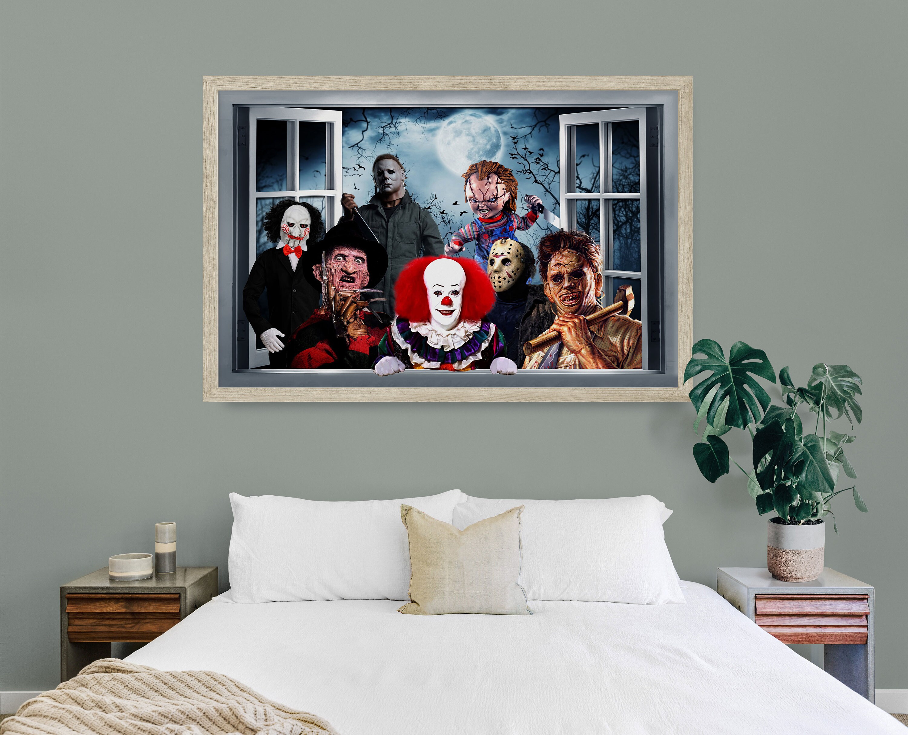 Horror Movie Characters Window Poster Halloween Full Moon | Etsy