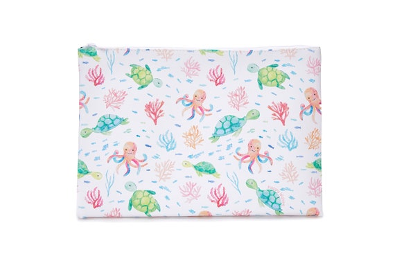 Pouch Zip Large Turtle Octopus White | Etsy