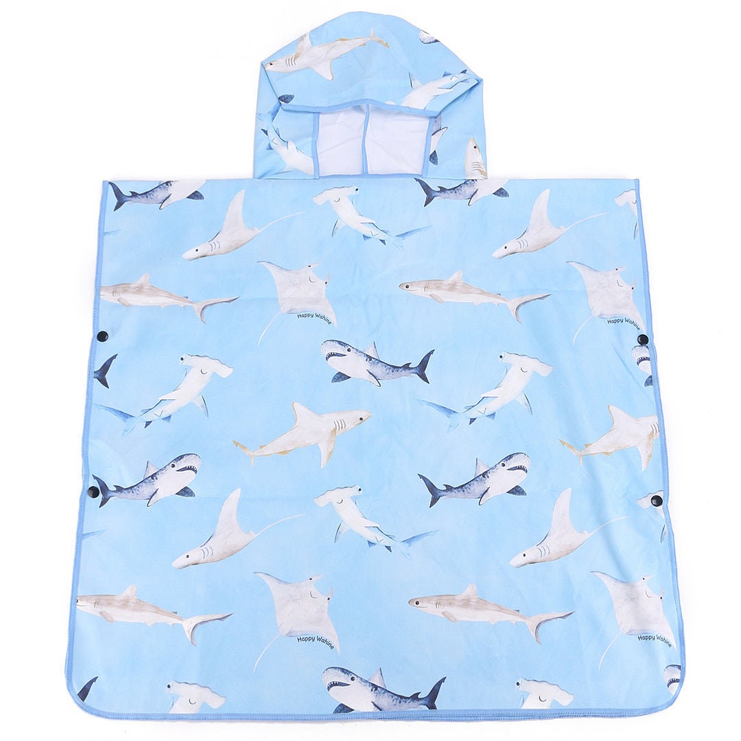 Hooded Beach Towel Poncho Small Happy Sharks Blue - Etsy