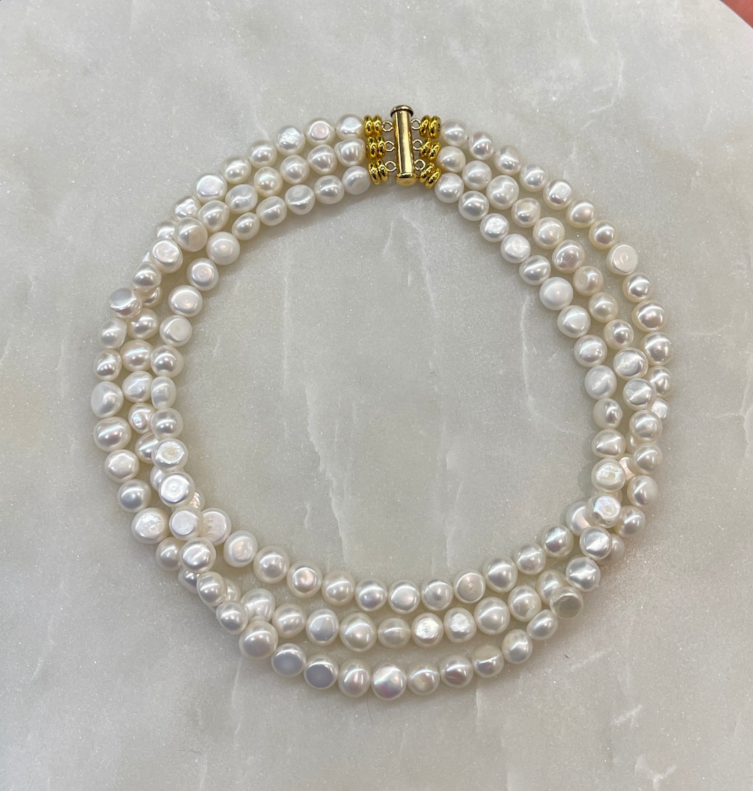 Fête des Mères Mariage Dame Perle 3 Rangées de Perles D'eau Douce ...