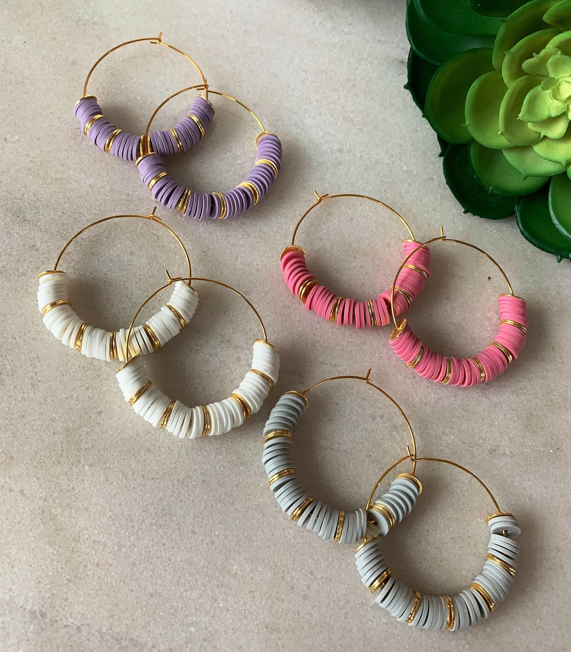 Heishi Beaded Wire Hoop Earrings 2 Clay Polymer African Disk Etsy heishi-beaded-wire-hoop-earrings-2-clay-polymer-african-disk-etsy
