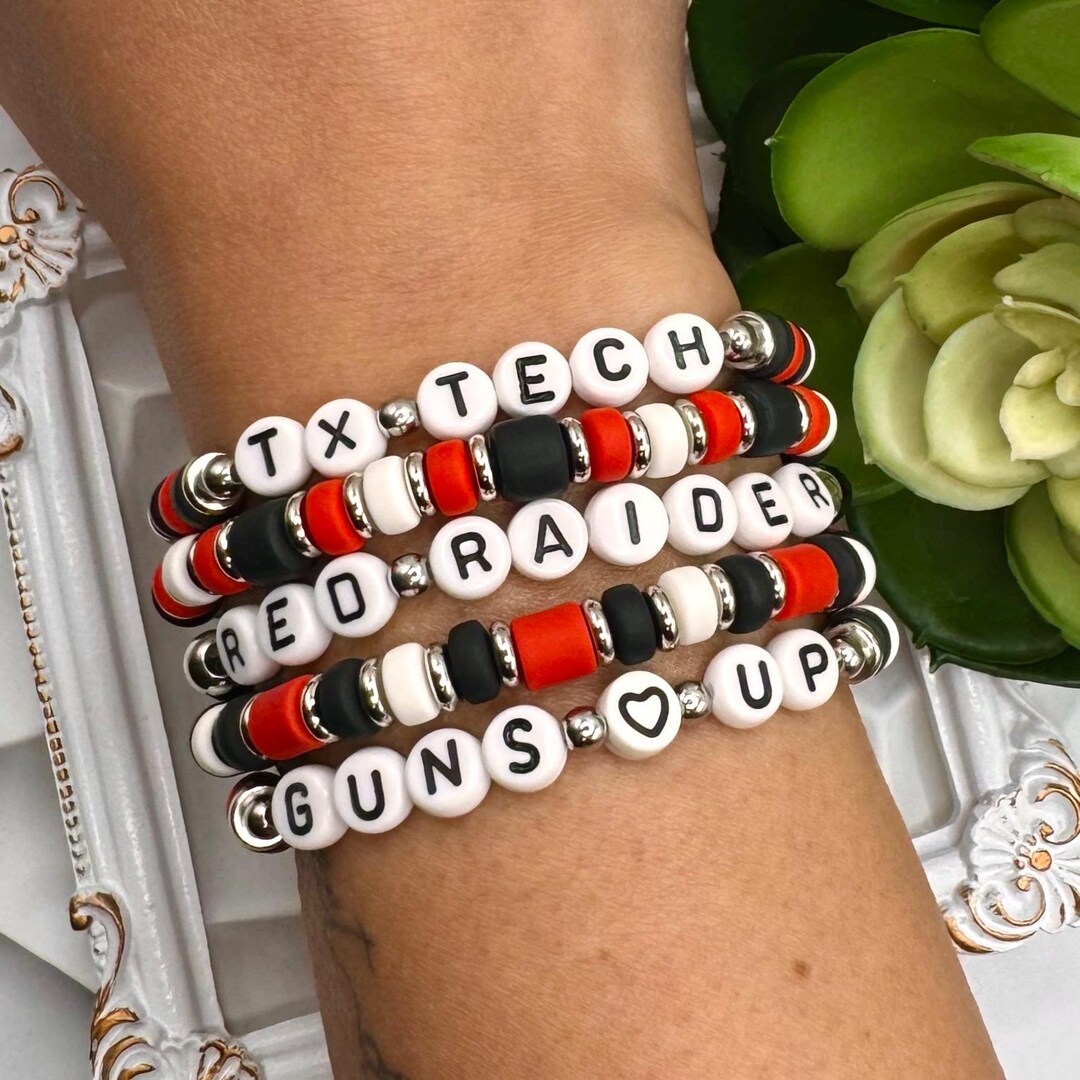 6mm Texas Tech Heishi Stretch Chunky Clay Red & Black Bracelet /game ...