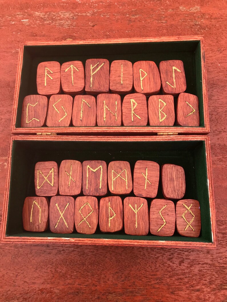 Hand Carved Runes Wooden Gift Set Unique Man Present Idea Divination ...